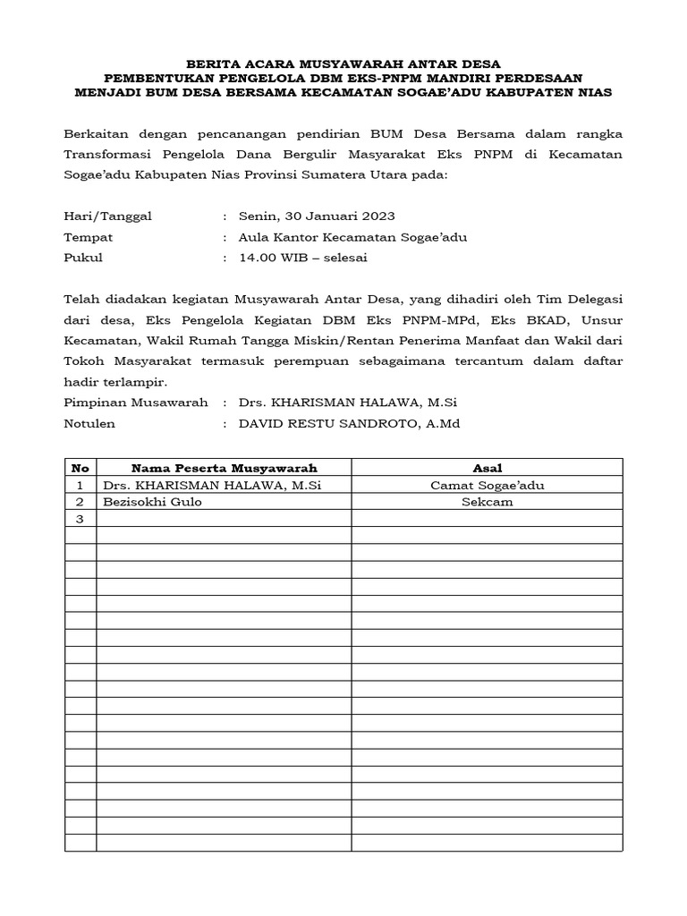 A. BA MAD Pembentukan Pengelola DBM Eks-PNPM MPD Menjadi BUM Desa Bersama | PDF