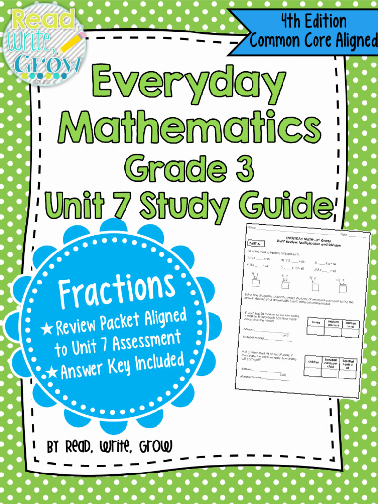 3rd Grade Math Unit 7 Review: Fractions | PDF | Litre | Mathematics