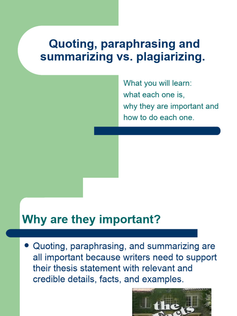 Quoting, Paraphrasing, and Avoiding Plagiarism | PDF | Communication ...