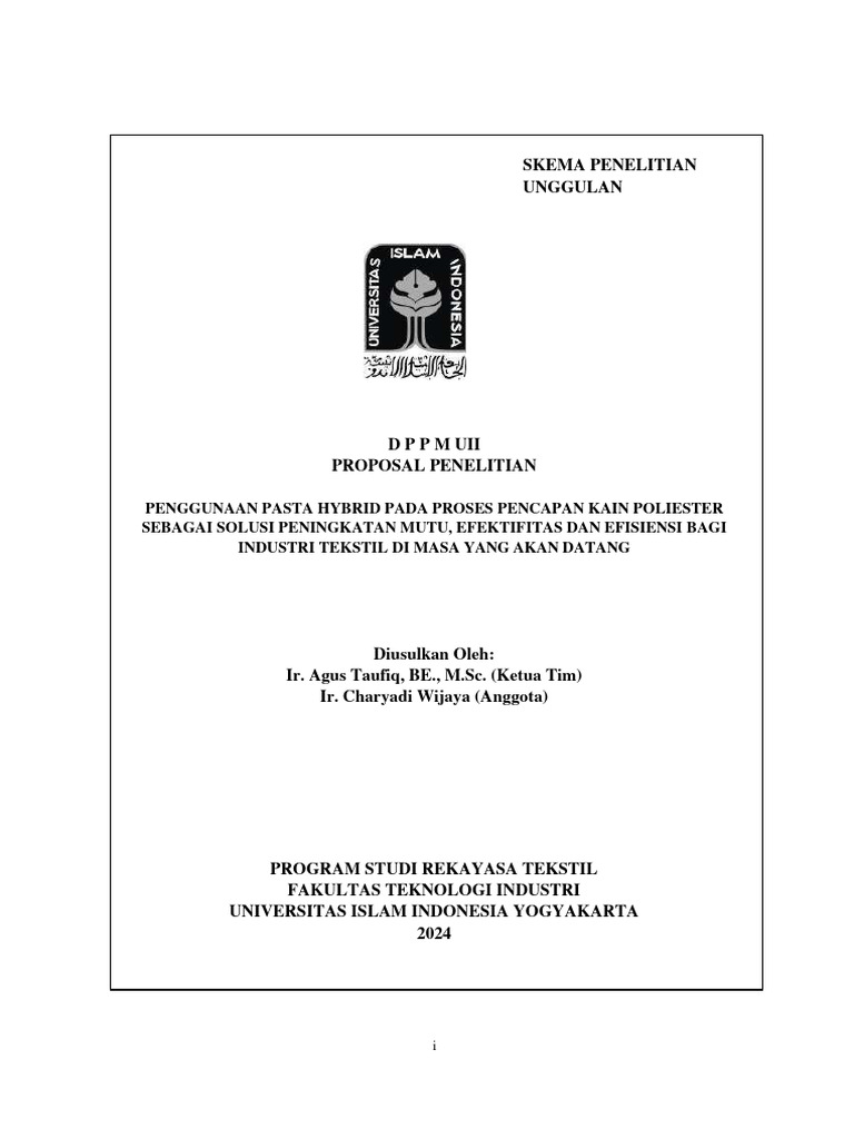 Proposal Penelitian Unggulan - DPPM UII 2024 - Agta Dan Jaya | PDF
