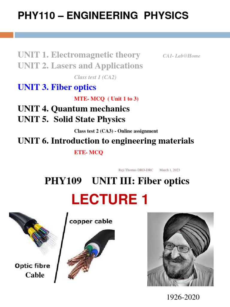 UNIT_3_Lecture_1-RT22648 | PDF | Optical Fiber | Optics UNIT_3_Lecture_1-RT22648 | PDF | Optical Fiber | Optics