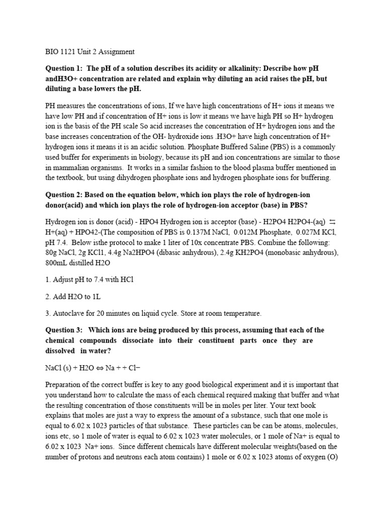 Bio 1121 Unit 2 Assignment Download Free Pdf Mole Unit Ph