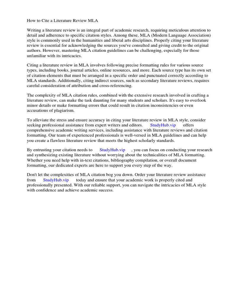 How To Cite A Literature Review Mla | PDF | Citation | Note (Typography)