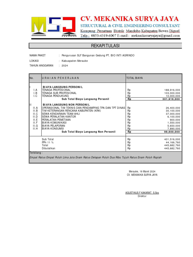 DKH Pengurusan SLF CV. MSJ Revv | PDF