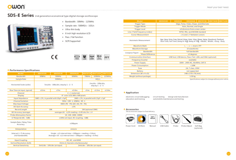 Owon Sds-E Series Datasheet | Download Free PDF | Telecommunications Engineering | Manufactured ...