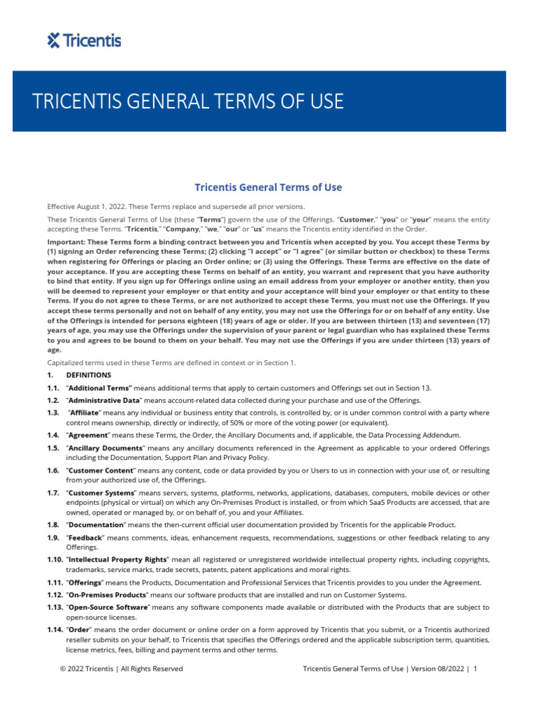 Tricentis Legal General Terms of Use Final V08 22 EN | PDF | Software ...