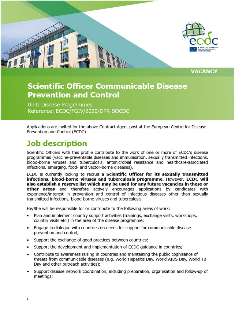 Vacancy Scientific Officer Communicable Disease Prevention and Control ...