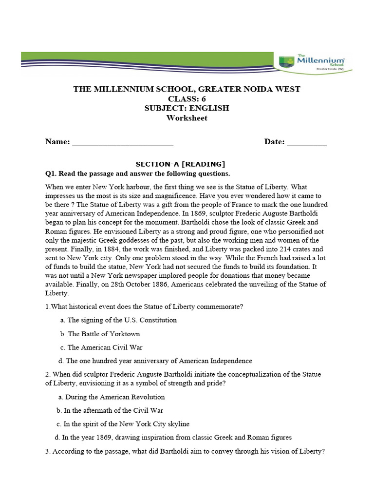 Class 6th English worksheet | PDF | The Adventure Of The Speckled Band