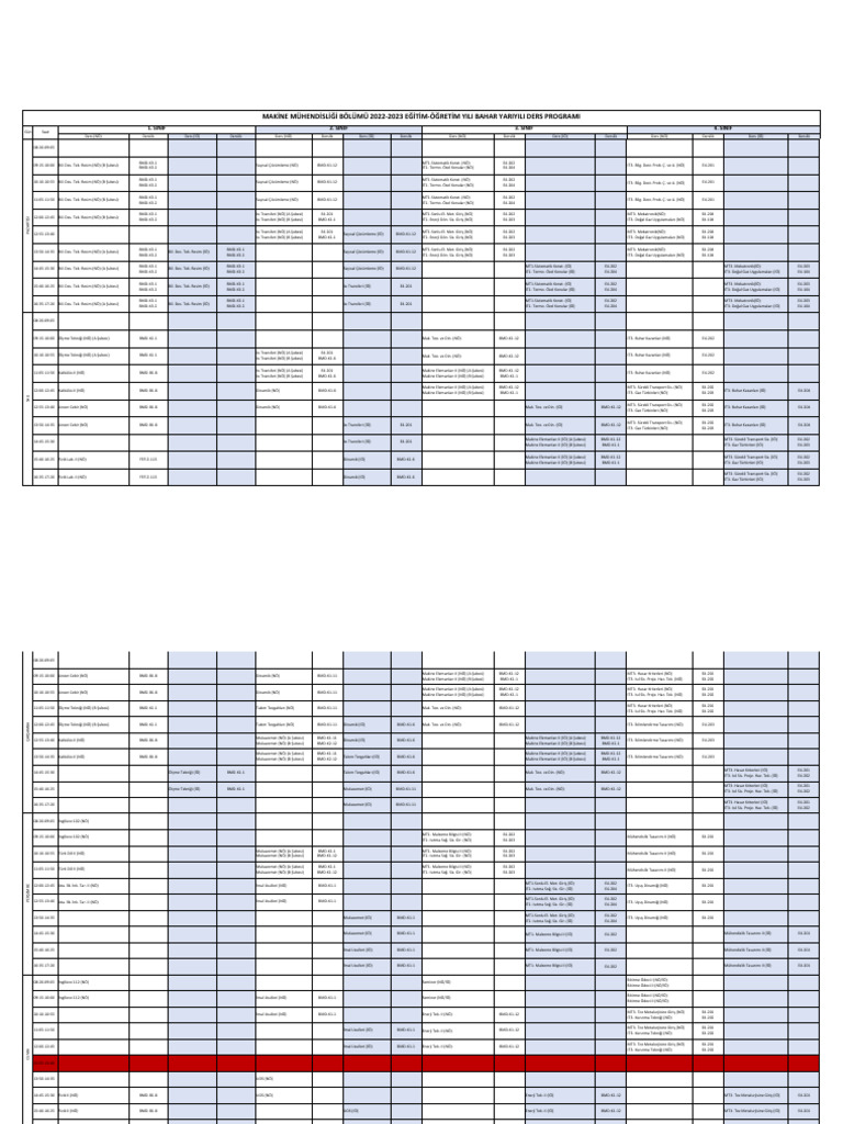 makine-muhendisligi-2023-2024-egitim-ogretim-yili-bahar-yariyili-ders-programi-guncel-16022024 | PDF