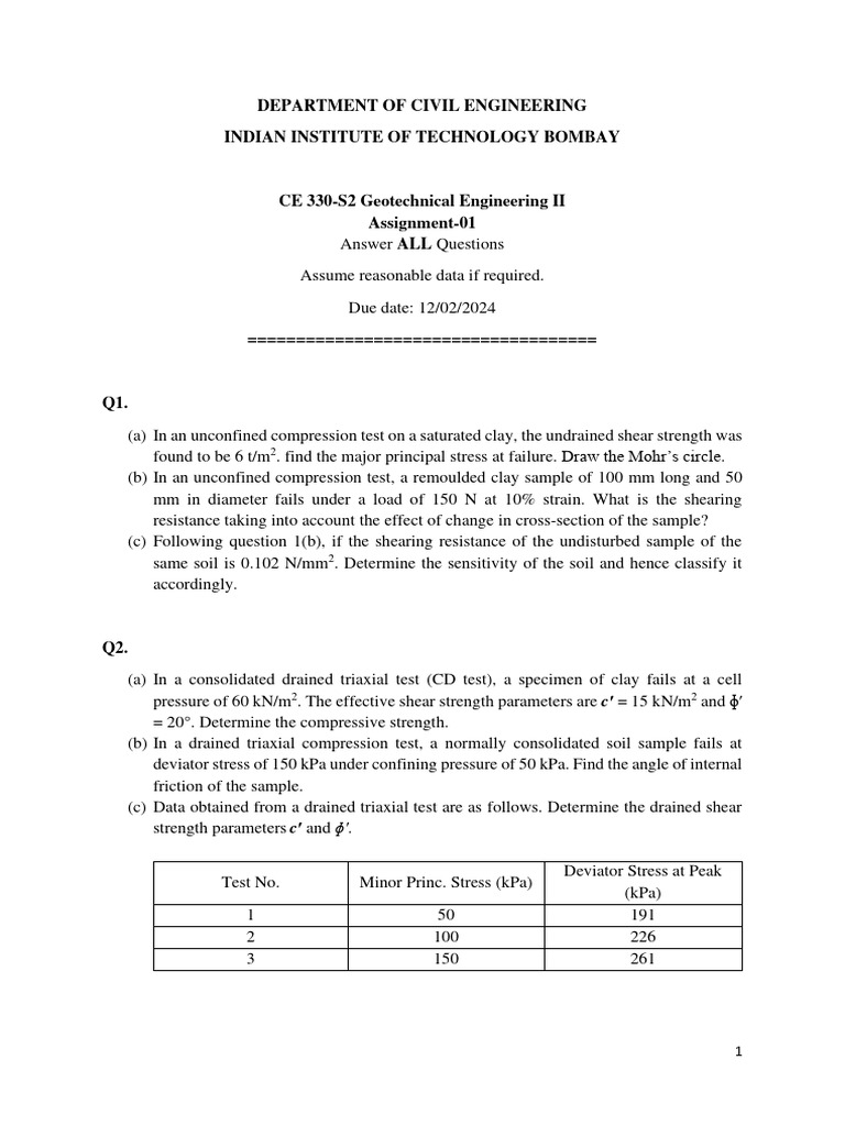 Assignment 01 | PDF | Stress (Mechanics) | Civil Engineering