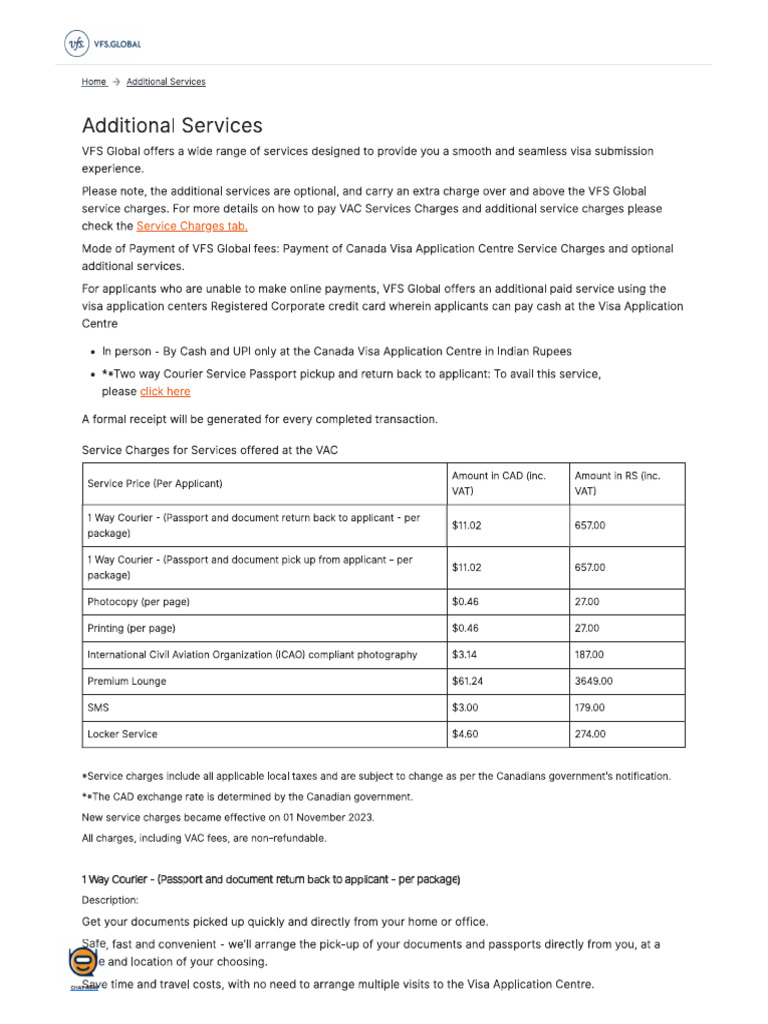 VFS Additional Services Info | PDF