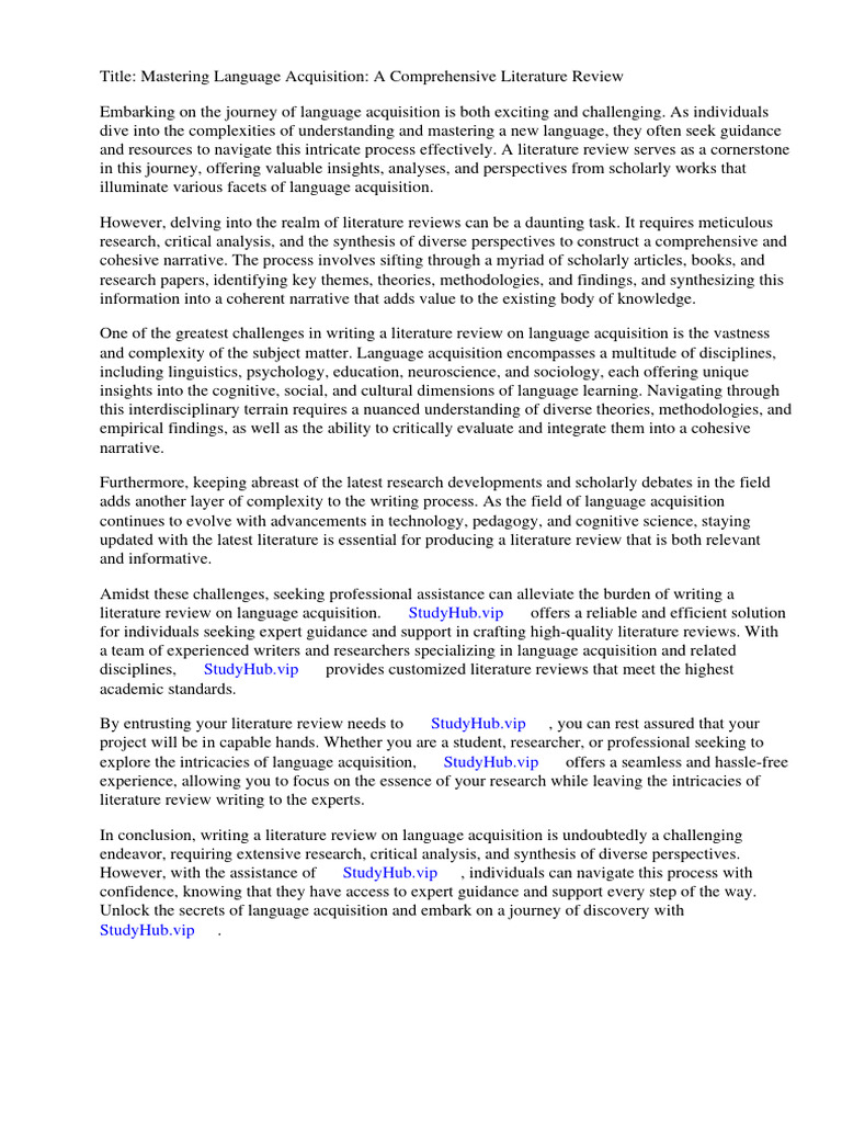 Language Acquisition Literature Review | PDF | Second Language ...