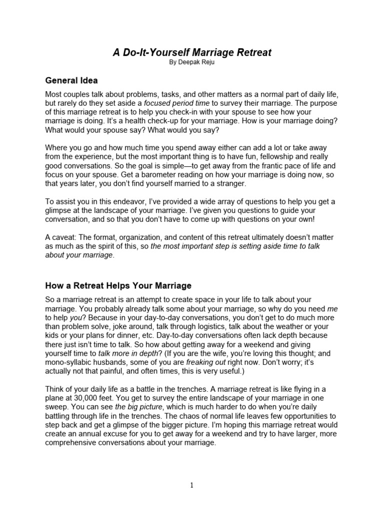DIY Marriage Retreat Guide | PDF | Marriage | Wife