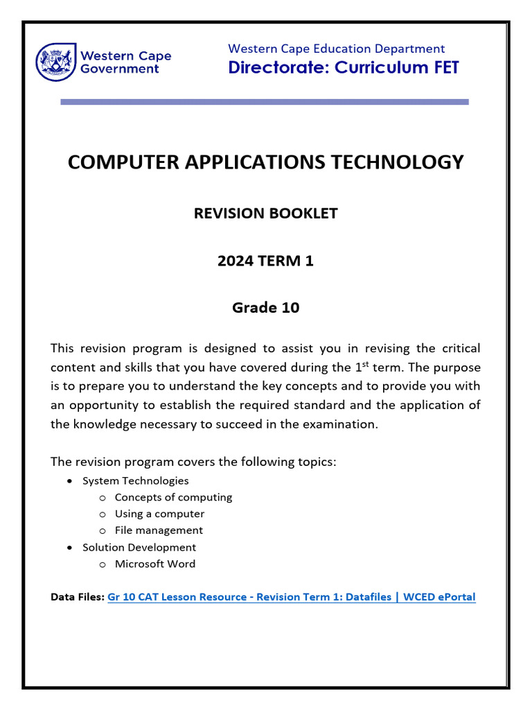 CAT Grade 10 Revision Term 1 - 2024-1 | PDF | Computer File | Icon ...
