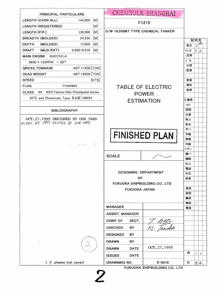 E-0010 Table of Electric Power Estimation | PDF | Ship Types | Shipbuilding