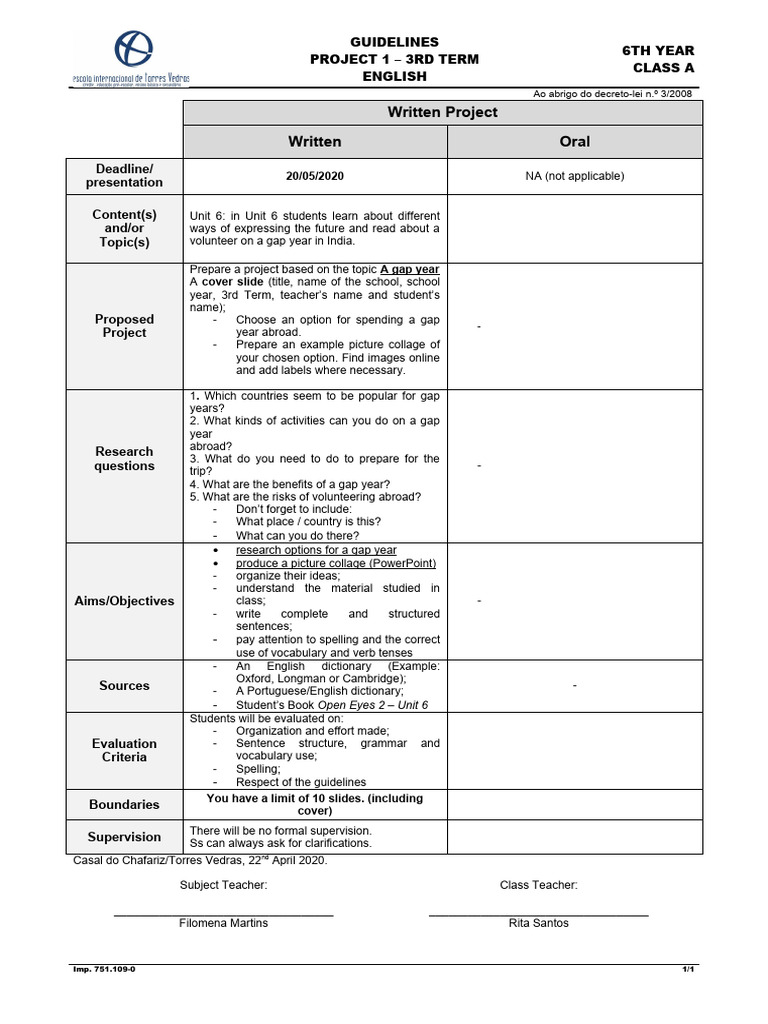 Gap Year Project Guidelines | PDF | English Language | Learning