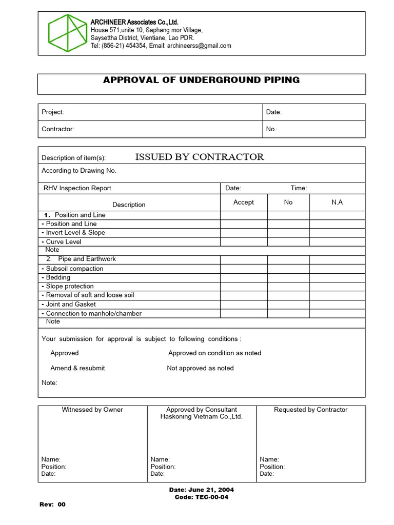 TEC-00-04-Approval of Underground Piping | PDF