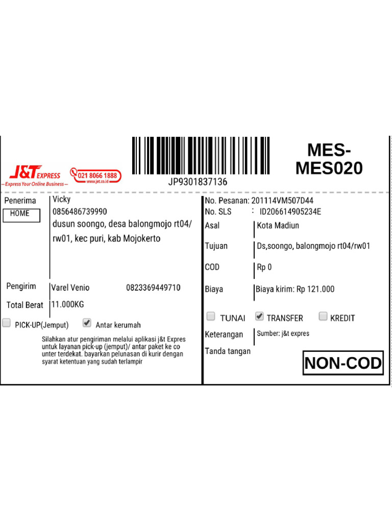 JNT Pengiriman | PDF