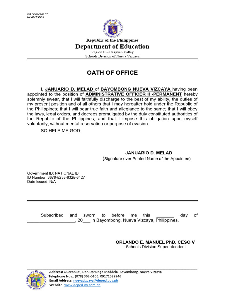 Oath of Office-UPDATED | Download Free PDF | Oath Of Office | Social ...