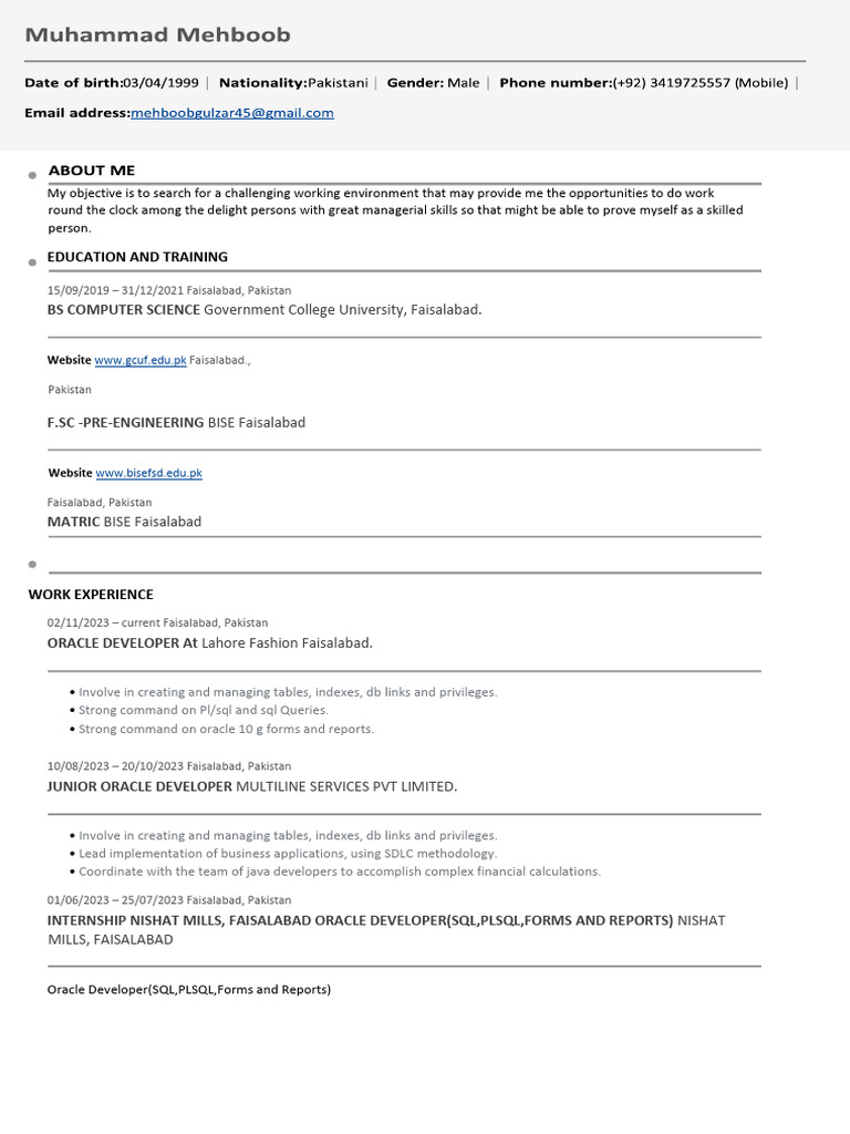 Mehboob CV 2 | PDF | Career & Growth