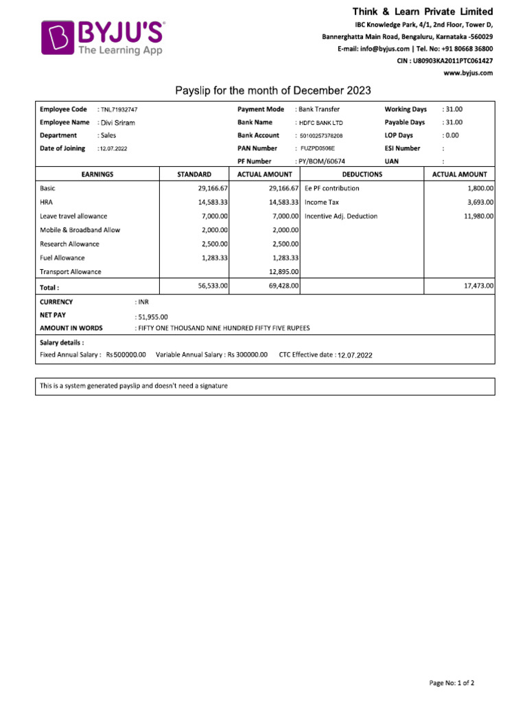 December 2023 Payslip | PDF