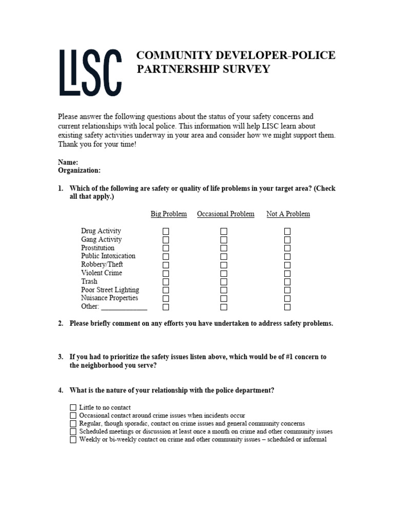 Community Developer-Police Partnership Survey | Download Free PDF ...