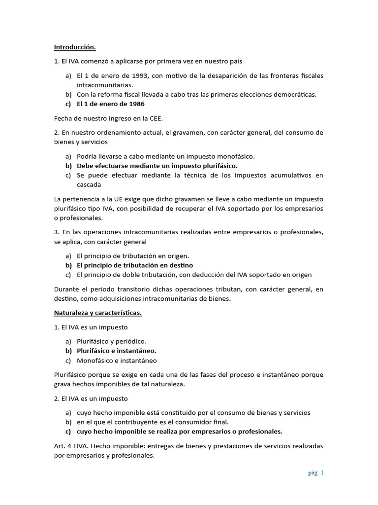 Test IVA | Descargar gratis PDF | Impuestos | Factura