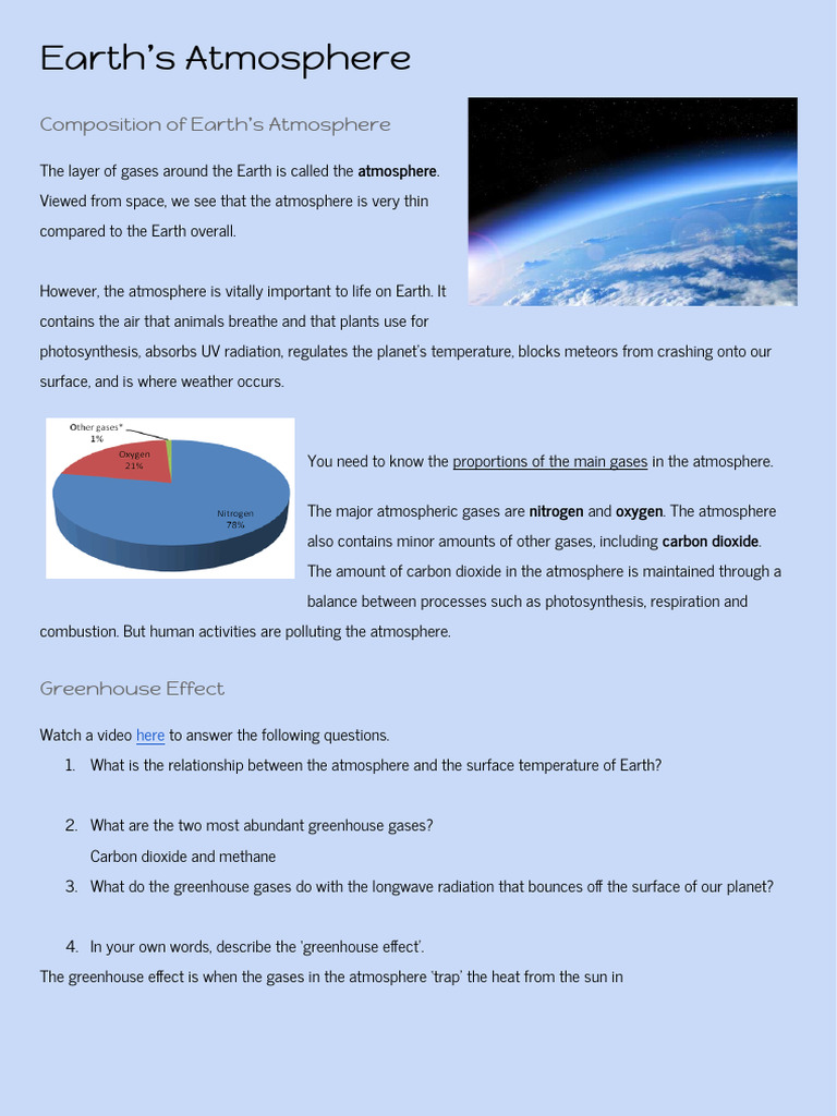 Earth's Atmosphere and Greenhouse Effect | PDF | Science & Mathematics
