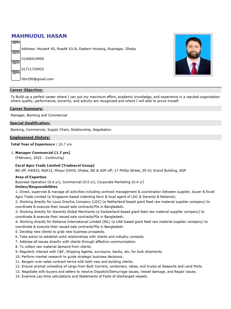 Mahmudul Hasan CV SCM Commercial | PDF | Procurement | Banks