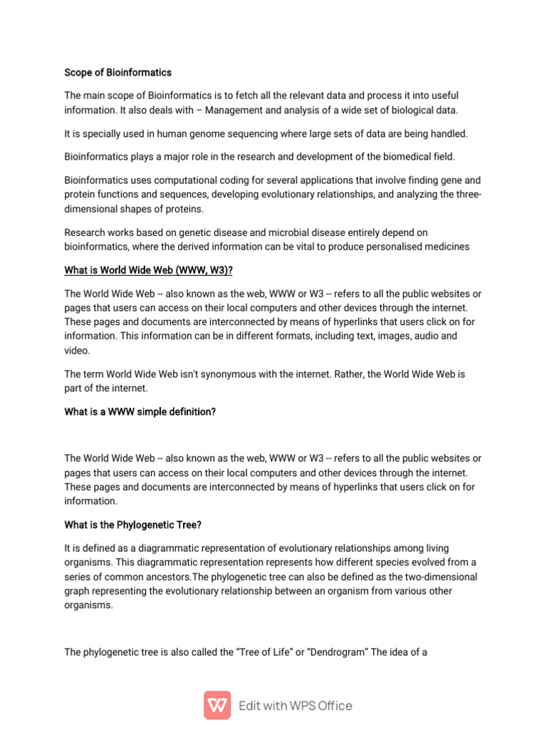 Bioinformatics Past Paper-WPS Office | PDF | Bioinformatics | Human Genome Bioinformatics Past Paper-WPS Office | PDF | Bioinformatics | Human Genome
