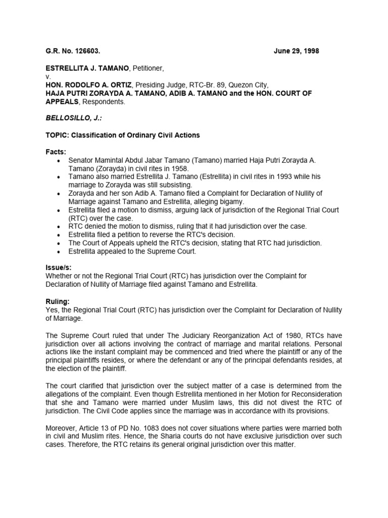 GR No. 12663 Tamano v. Ortiz | PDF | Complaint | Annulment