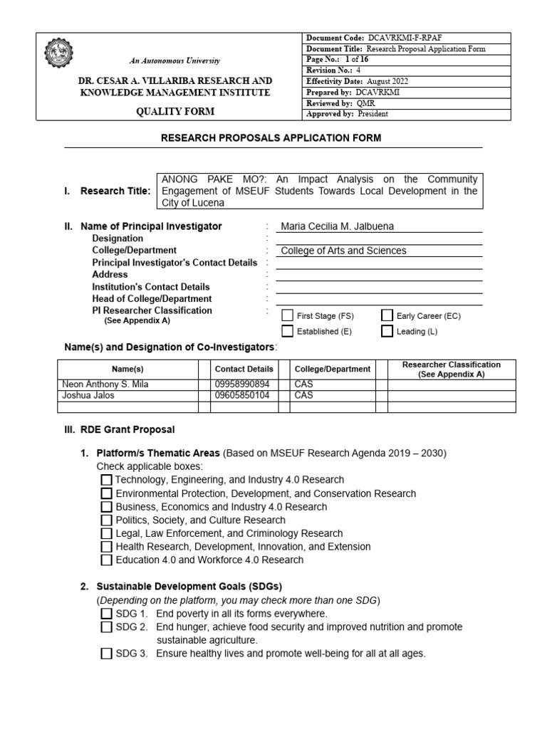 1 - DCAVRKMI F RPAF - Research Proposal Applicatin Form - August 2022 ...
