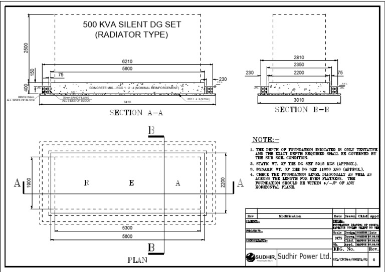 Foundation Drawing of 500kva Cpcb4+ Radiator Cooled Silent DG Set | PDF