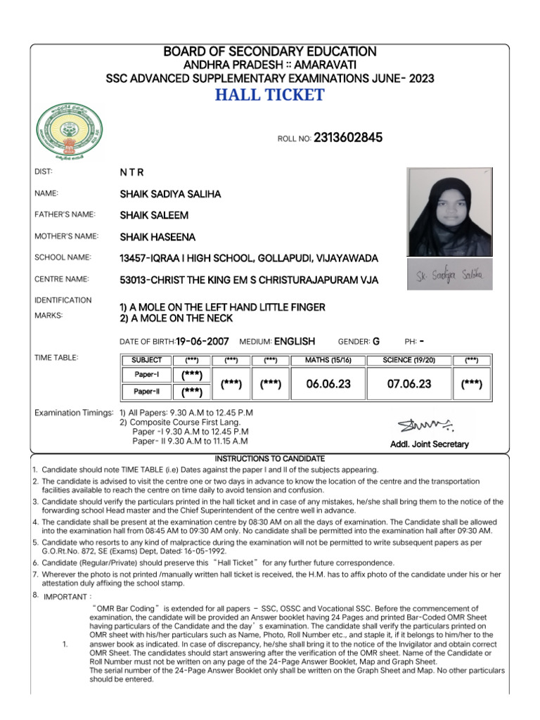 SSC Regular Hallticket | PDF | Urdu | Languages