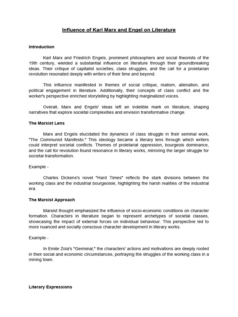 Influence of Karl Marx and Engel On Literature | PDF | Karl Marx | Marxism