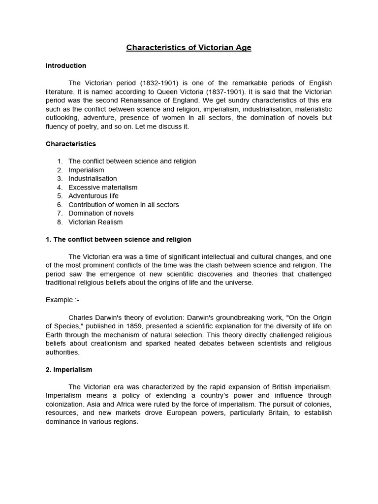 Characteristics of Victorian Age | PDF | Imperialism | Relationship ...