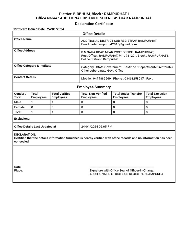 Additional District Sub Register Pdf