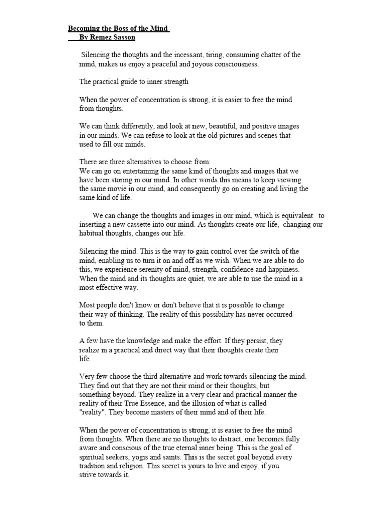 Becoming The Boss of The Mind | PDF | Thought | Mind