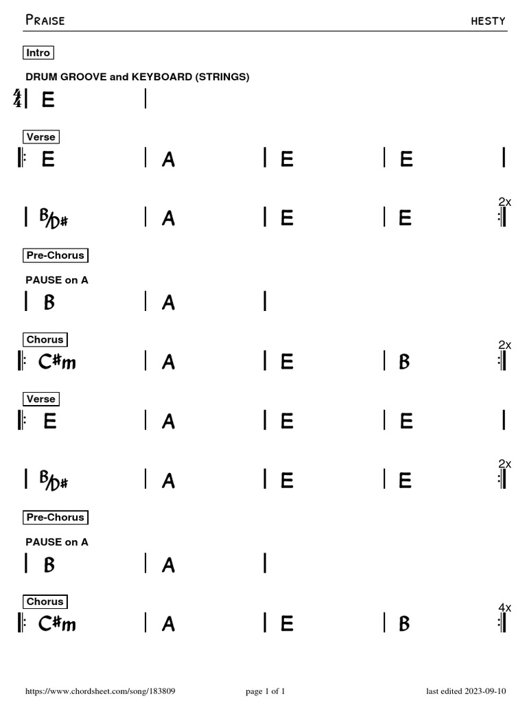 Praise Hesty Chart | PDF | Song Structure | Recorded Music