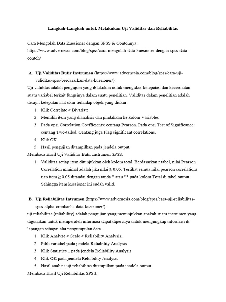 Langkah-Langkah Uji Validitas Dan Reliabilitas | PDF