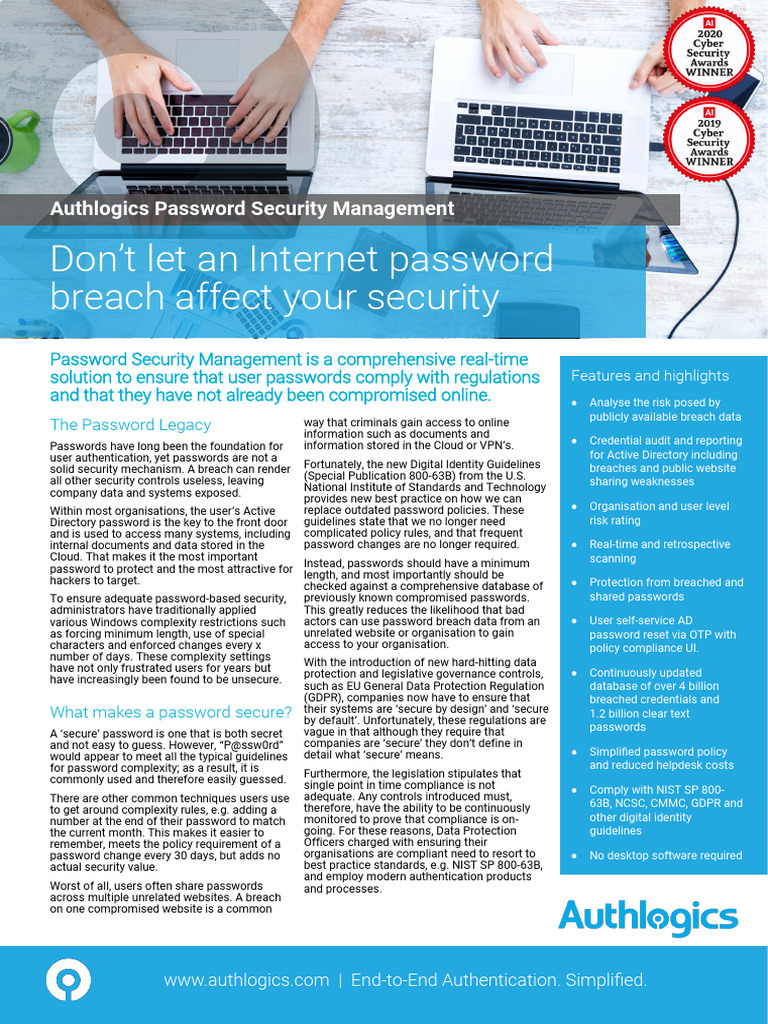 Authlogics Password Security Management Datasheet | PDF | Password ...