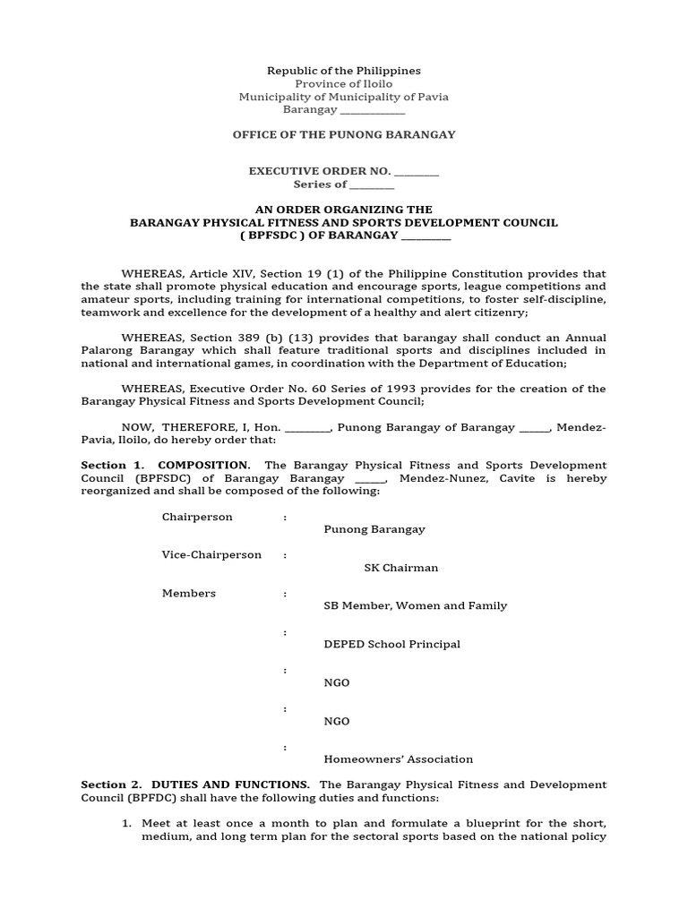 Barangay Sports Development Council Order | PDF | Government | Governance