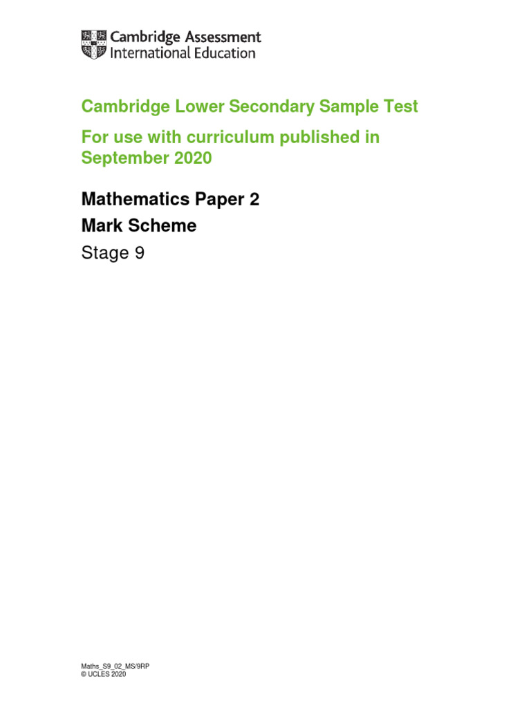 Stage 9 Maths Paper 2 Mark Scheme | PDF | Significant Figures | Numbers