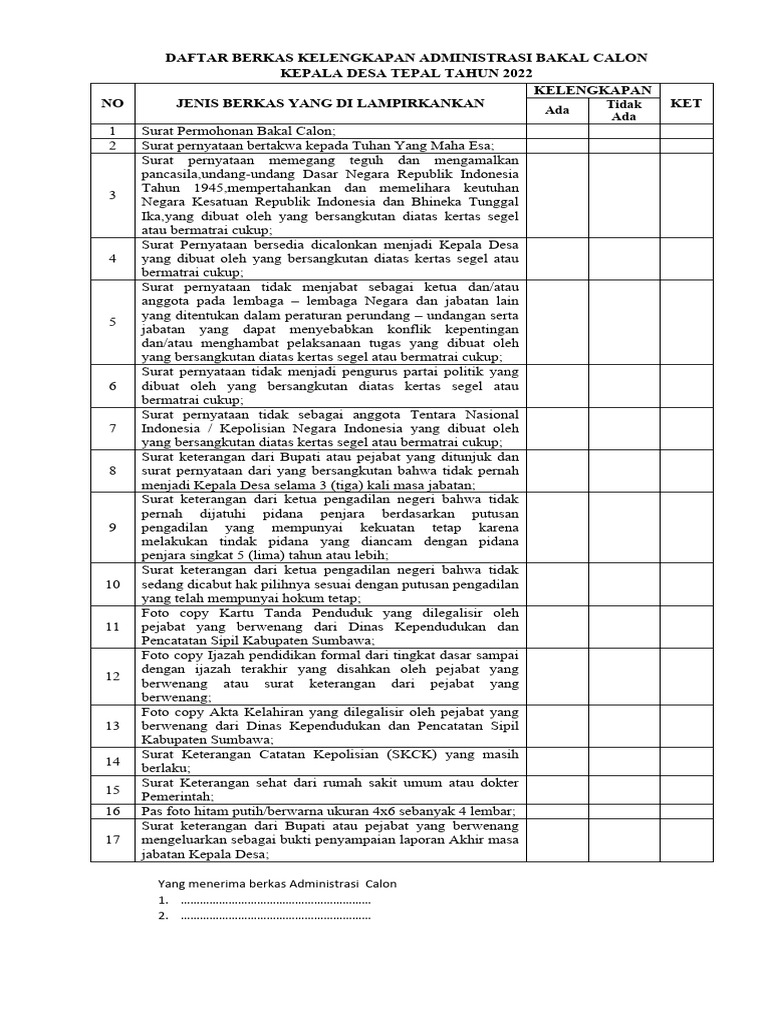 Berkas Administrasi Calon Kepala Desa 2022 | PDF