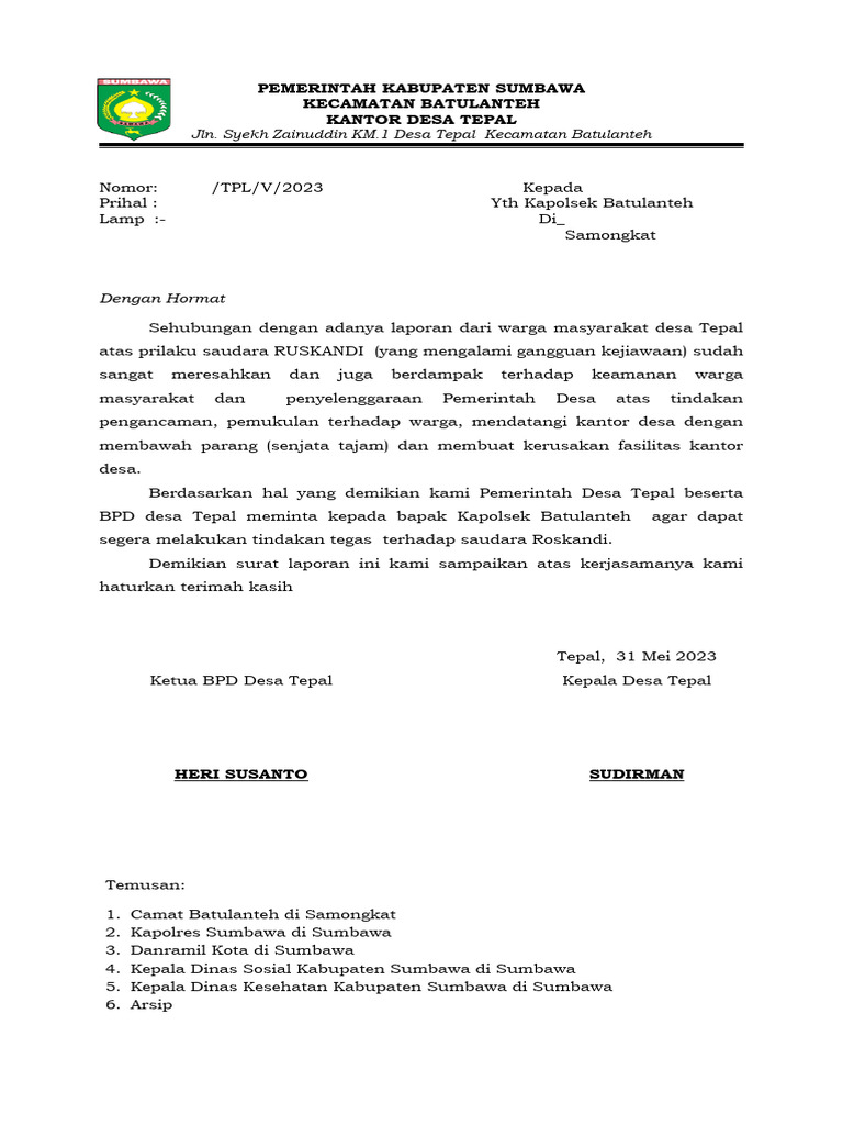 Laporan Keamanan Desa Tepal | PDF