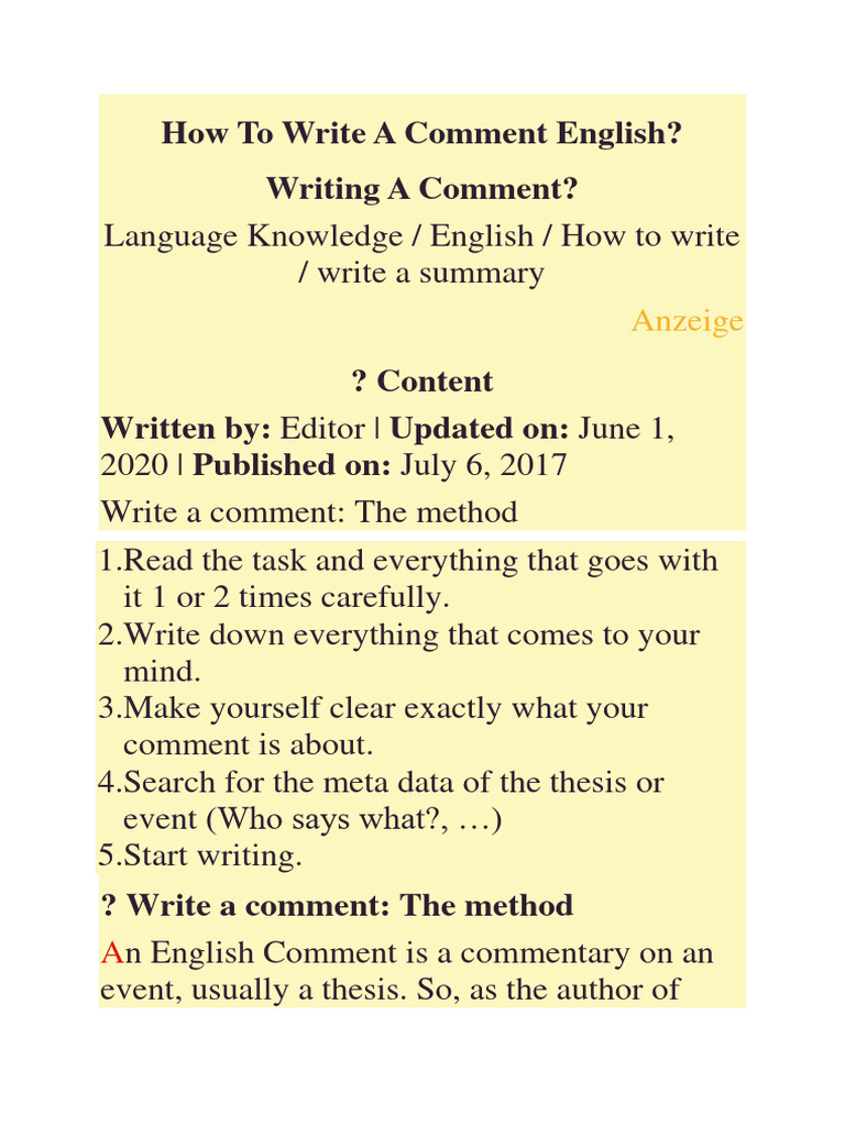 How to Write an English Comment | PDF | Argument | Cognitive Science