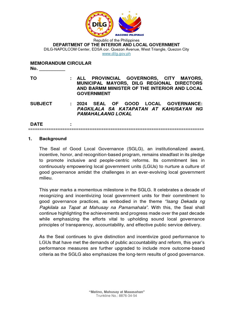 DILG Draft MC - SGLG | PDF | Governance | Emergency Evacuation