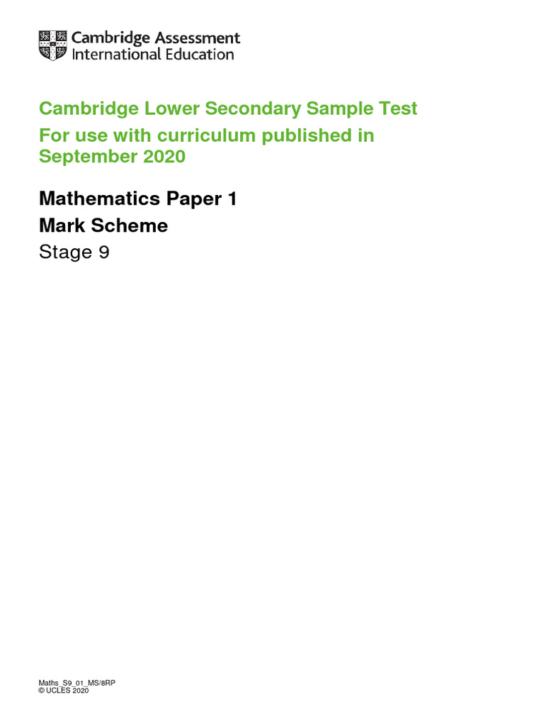 Ms Stage 9 Sample Paper 1 Mark Scheme (1) | PDF | Significant Figures | Numbers