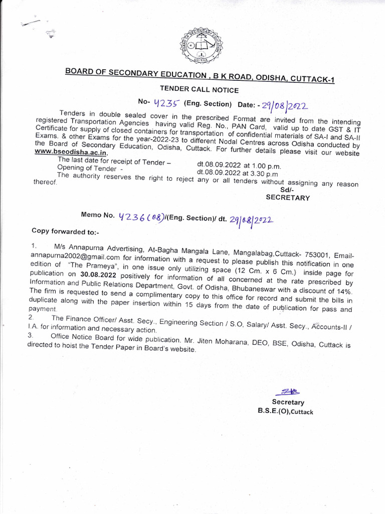 Tender Call Notice | PDF | Payments