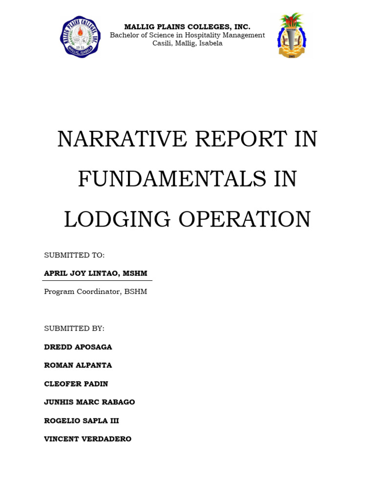 Narrative Report in Fundamentals in Lodging Operation | PDF | Hotel ...